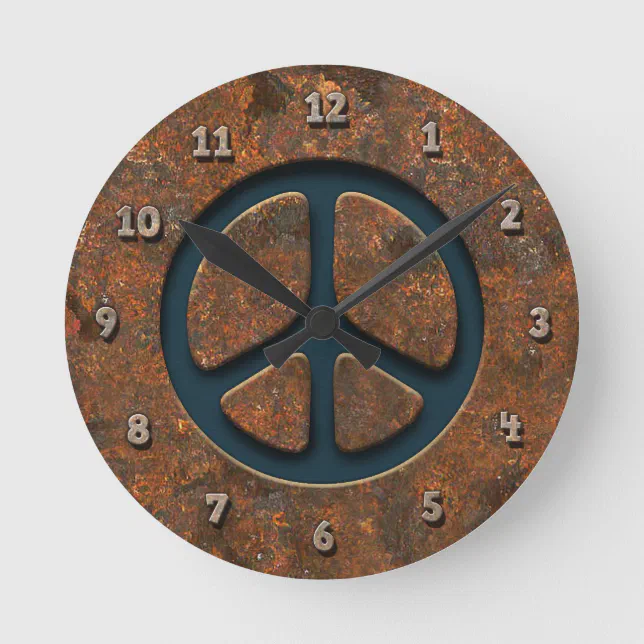 Rusty Peace Sign Round Clock | Zazzle