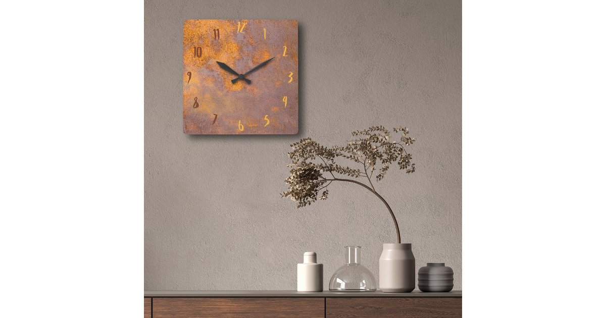 Rusty Plate Steel Square Wall Clock | Zazzle
