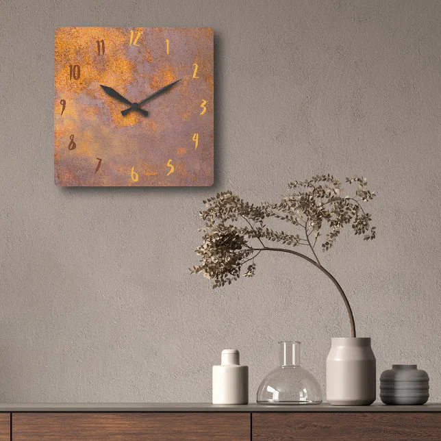 Rusty Plate Steel Square Wall Clock | Zazzle