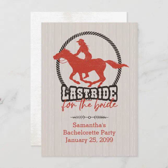 Rusty Red Last Ride For The Bride Invitation | Zazzle