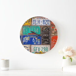 rusty retro license plate collection large clock | Zazzle