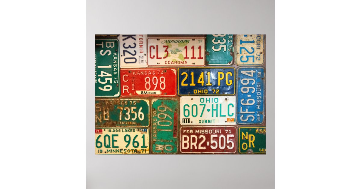 rusty retro license plate collection poster | Zazzle