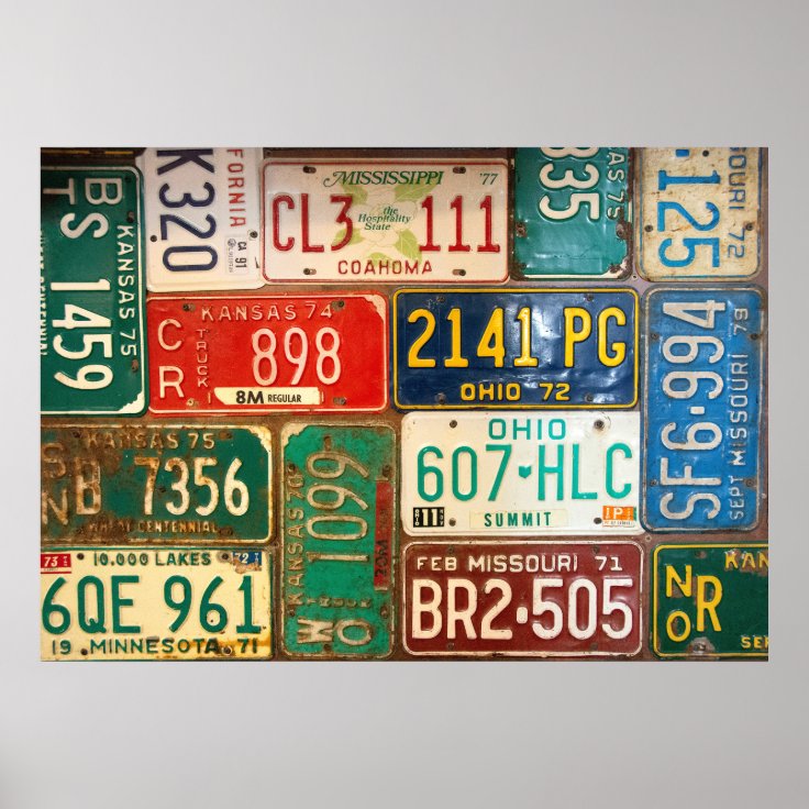 rusty retro license plate collection poster | Zazzle