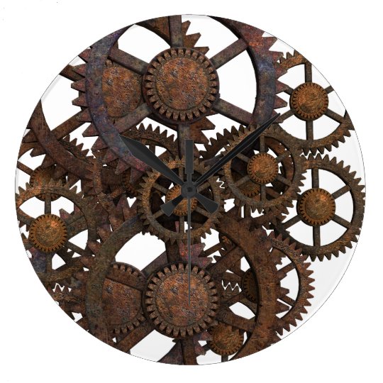 Rusty Steampunk Metal Gears Large Clock | Zazzle.com
