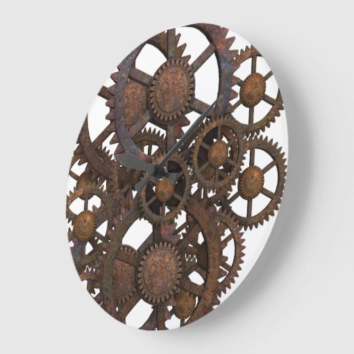 Rusty Steampunk Metal Gears Large Clock | Zazzle