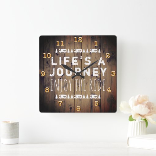 RV Camper Travel Quote Rustic Wood Square Wall Clock | Zazzle