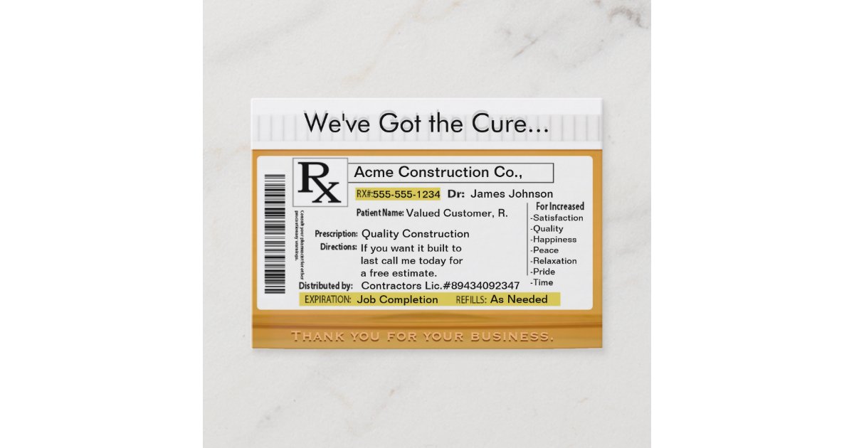 RX Cure Customized Sales Card | Zazzle