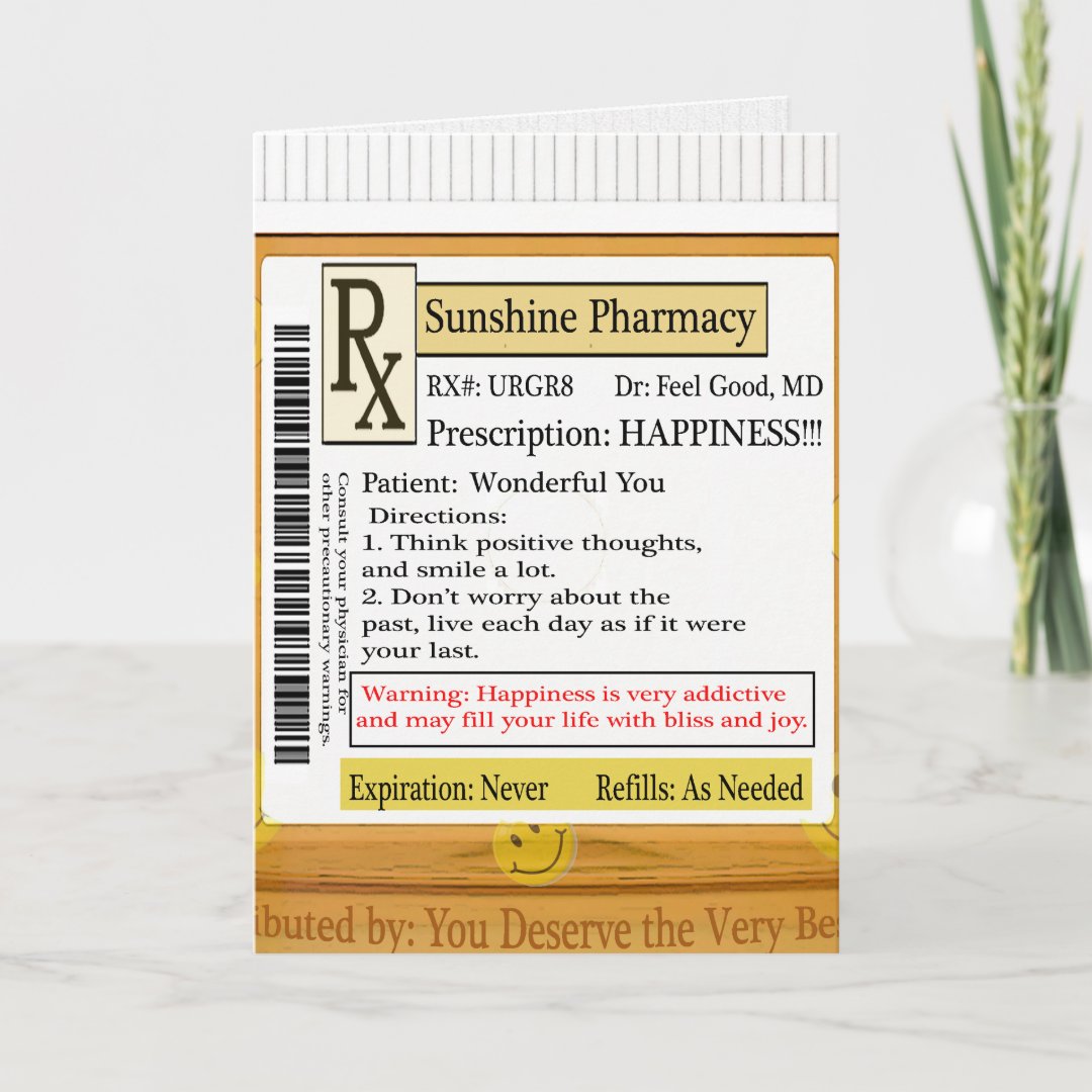 RX Funny Happiness Prescription Card | Zazzle