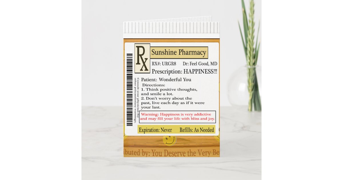 RX Funny Happiness Prescription Card | Zazzle