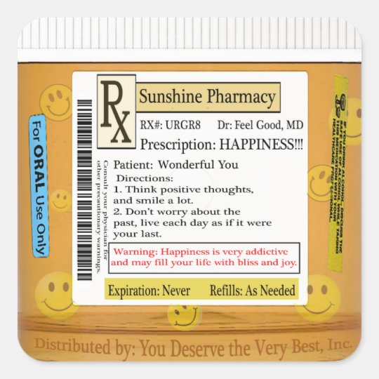 RX Funny Happiness Prescription Square Sticker | Zazzle.com