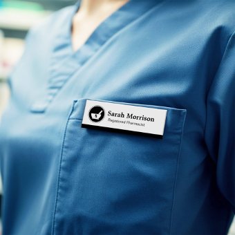 RX Pharmacy Logo Pharmacist Medical Care Name Tag | Zazzle