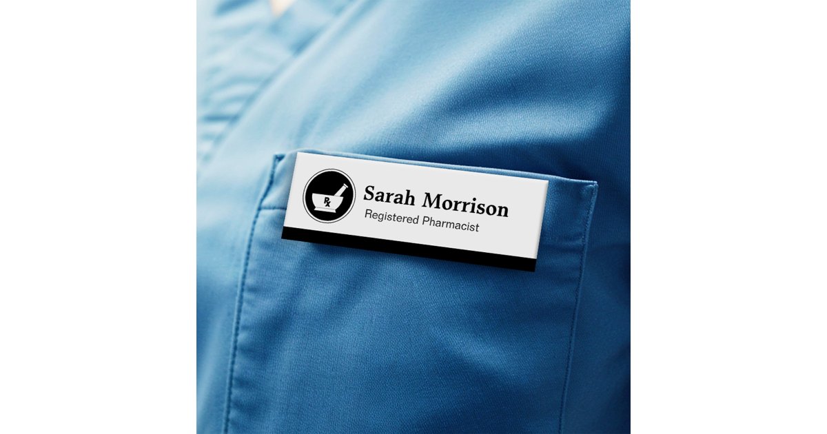 RX Pharmacy Logo Pharmacist Medical Care Name Tag | Zazzle