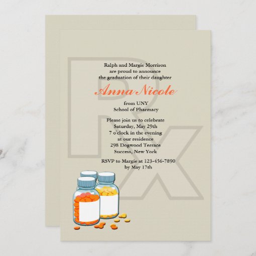 Rx Pharmacy School Graduation Invitation | Zazzle