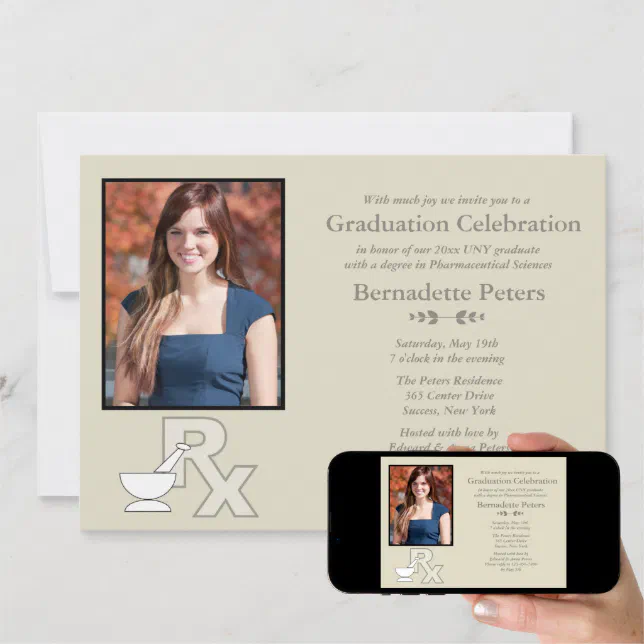 Rx Pharmacy School Photo Graduation Invitation | Zazzle