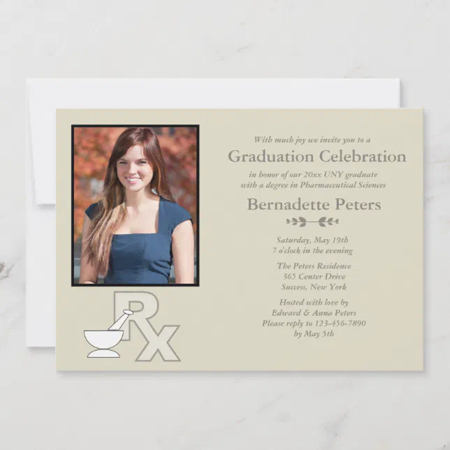 Rx Pharmacy School Photo Graduation Invitation | Zazzle