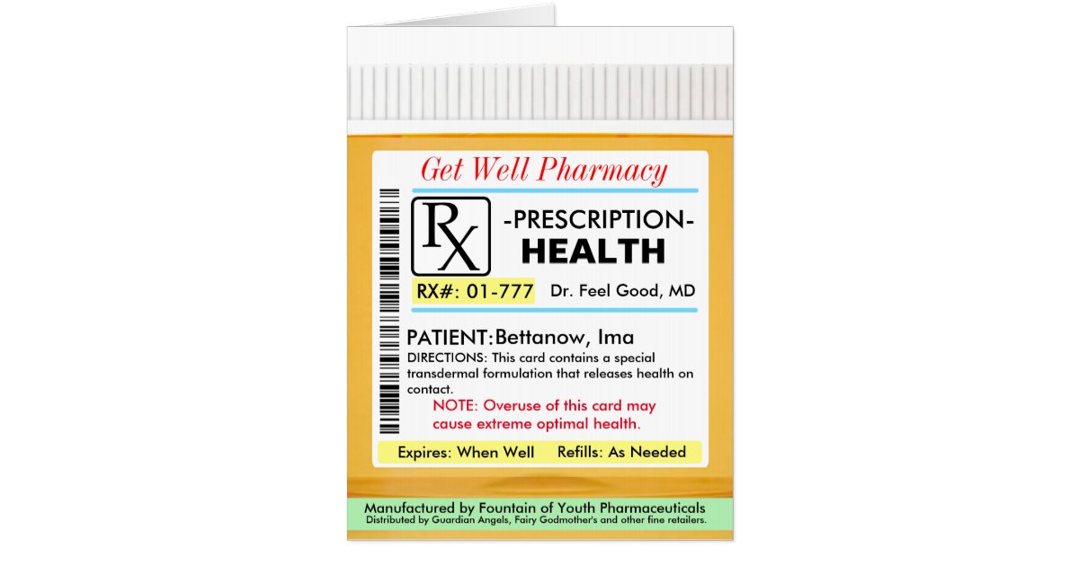RX Prescription for Health Get Well Card | Zazzle