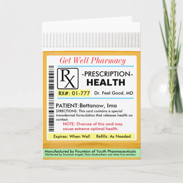 RX Prescription for Health Get Well Card | Zazzle