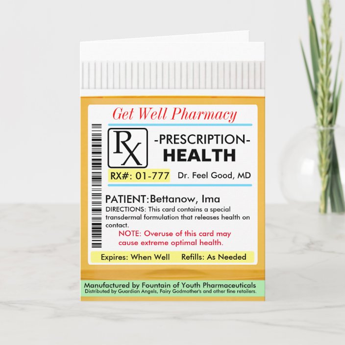 RX Prescription for Health Get Well Card | Zazzle.com