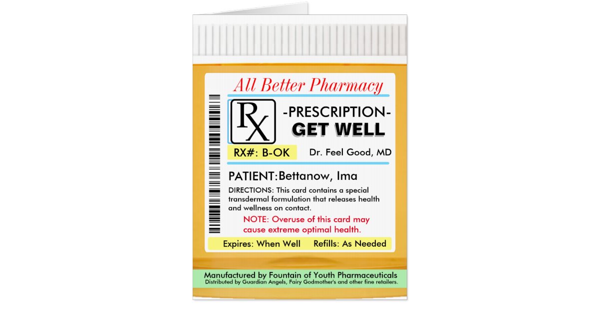RX Prescription for Health Get Well Card | Zazzle