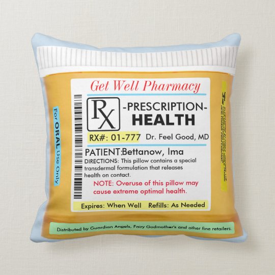 RX Prescription for Health Get Well Pillow | Zazzle.com