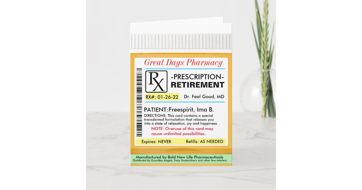 RX Prescription for Retirement Card | Zazzle