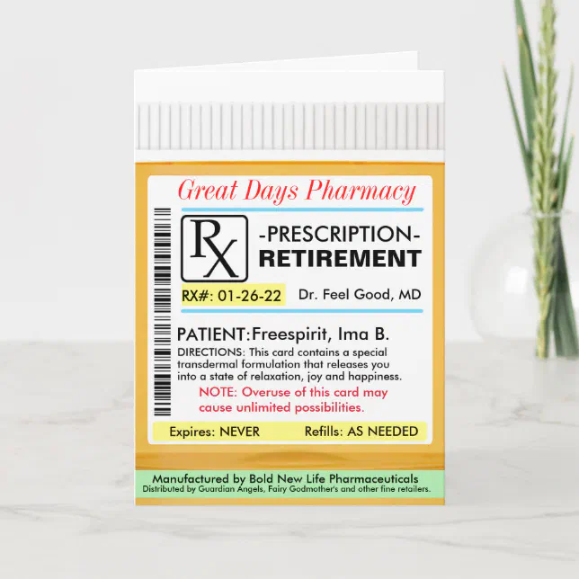 RX Prescription for Retirement Card | Zazzle