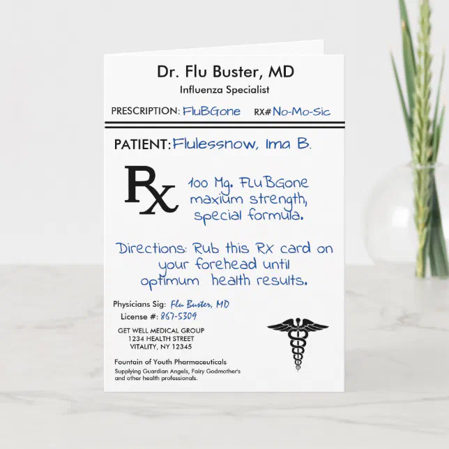 RX Prescription Pad Funny Flu Remedy Card | Zazzle