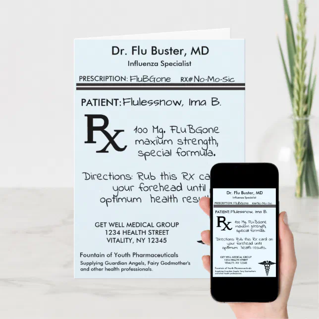 RX Prescription Pad Funny Flu Remedy Card | Zazzle