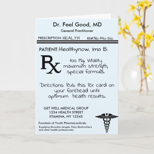 RX Prescription Pad Funny Get Well Card | Zazzle