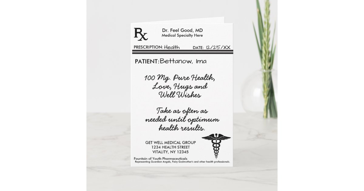 RX Prescription Pad Get Well Card | Zazzle