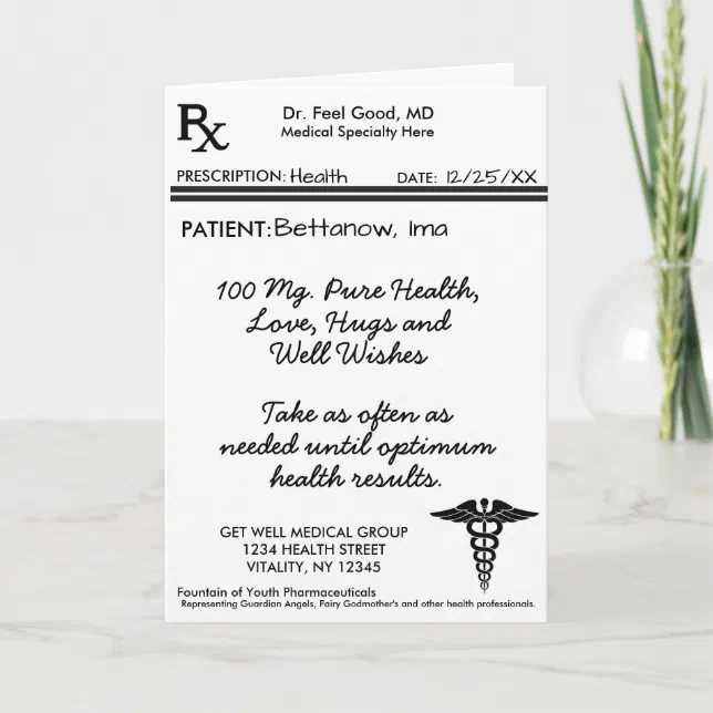 RX Prescription Pad Get Well Card | Zazzle