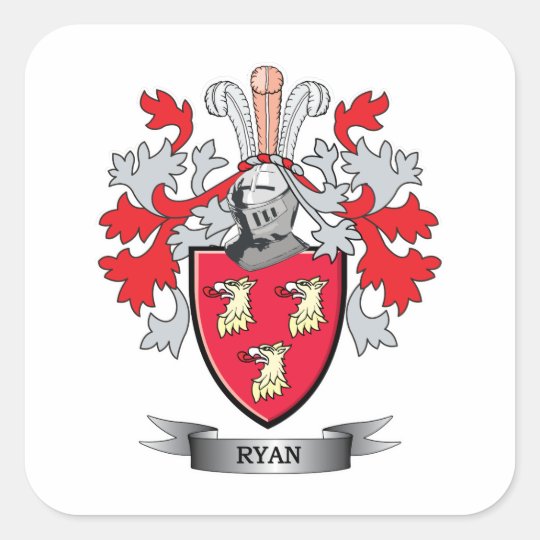 Ryan Coat of Arms Square Sticker | Zazzle.com