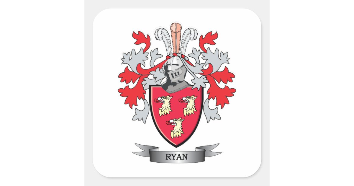Ryan Coat of Arms Square Sticker | Zazzle