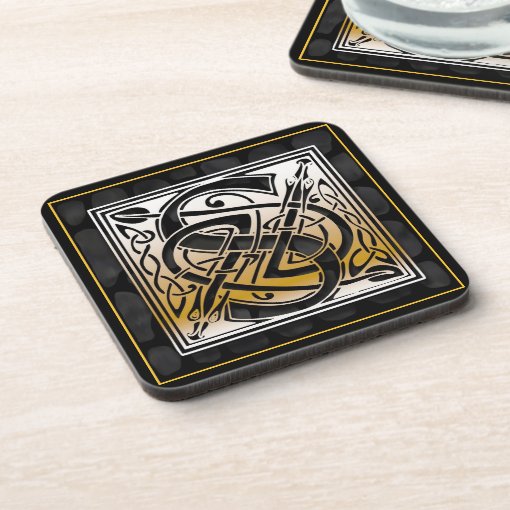 ‘S’ Celtic Black Stone Monogram Coasters | Zazzle