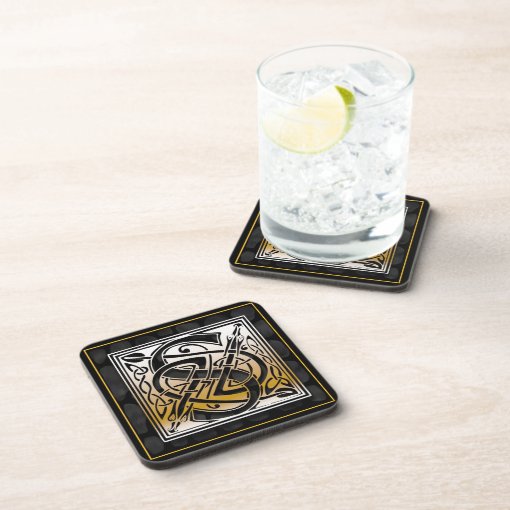 ‘S’ Celtic Black Stone Monogram Coasters | Zazzle
