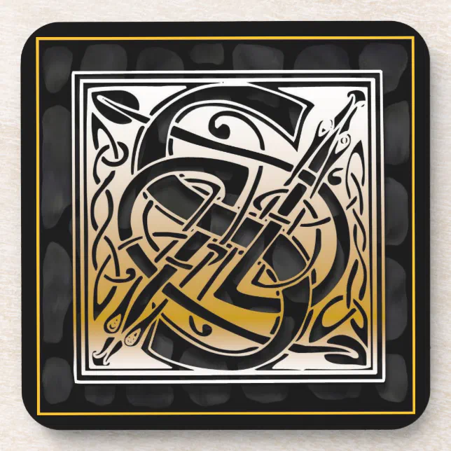 ‘S’ Celtic Black Stone Monogram Coasters | Zazzle