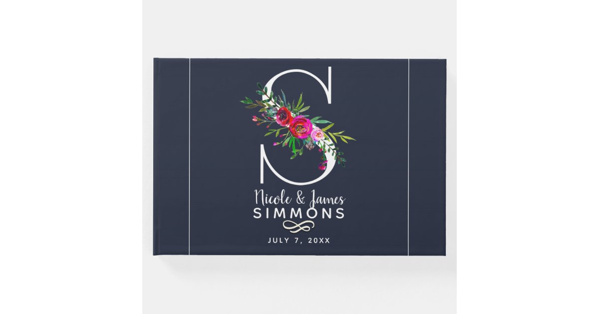 S Letter Initial Monogram Floral Name Wedding Guest Book | Zazzle