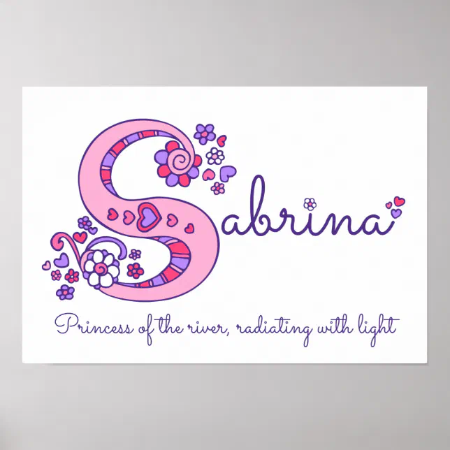 S monogram art Sabrina girls name meaning poster | Zazzle