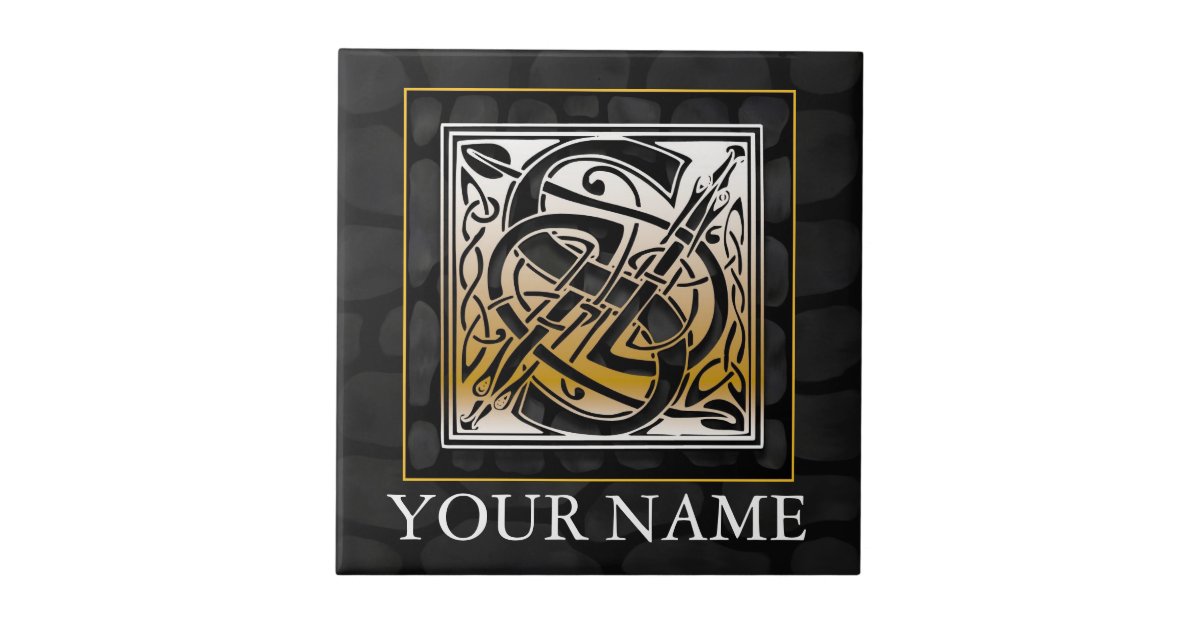 S "Your Name" Celtic Black Stone Monogram Tile | Zazzle