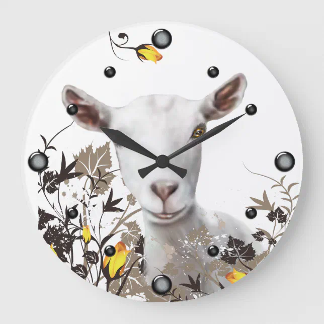 Saanen Dairy Goat Painting Floral Wall Clock | Zazzle