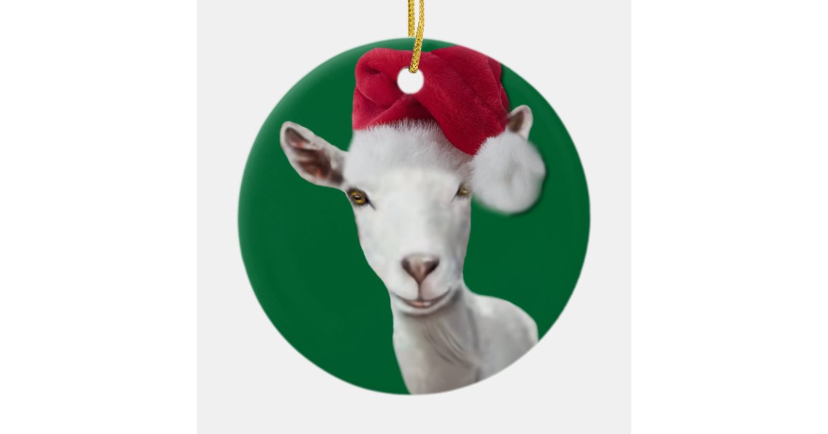 Saanen Goat Santa Hat Christmas Ornament | Zazzle