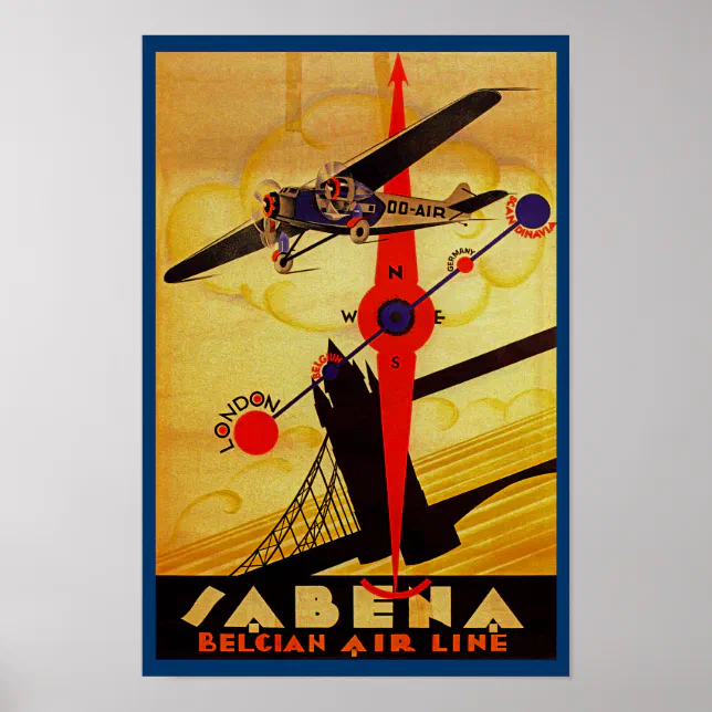 Sabena Art Deco Compass Poster | Zazzle