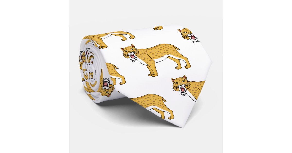 Saber-toothed tiger illustration neck tie | Zazzle
