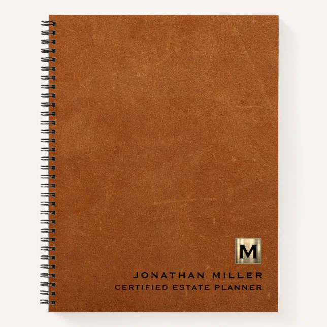 Sable Leather Luxury Gold Initial Logo Notebook | Zazzle