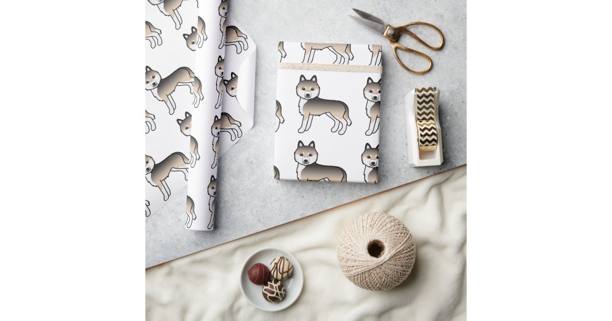 Sable Siberian Husky Cute Dog Pattern Wrapping Paper | Zazzle