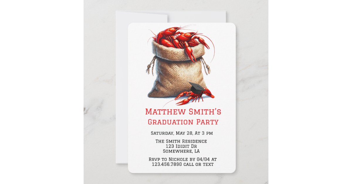 Sack Of Crawfish Graduation Party Invitation | Zazzle