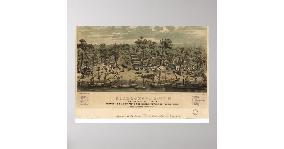 Sacramento California 1850 Panoramic Map Poster | Zazzle