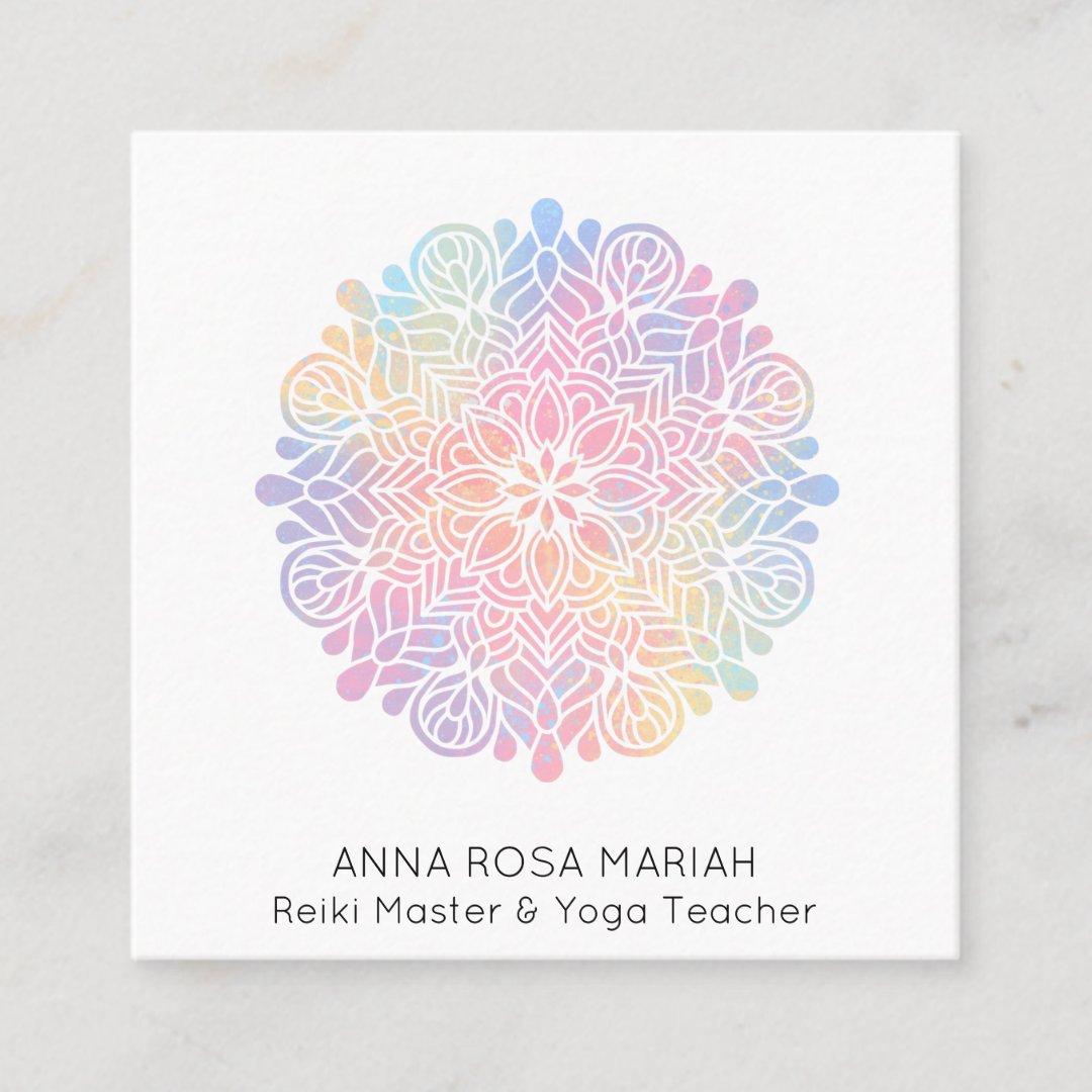 Sacred Geometry Rainbow Mandala Spiritual Square Business Card | Zazzle