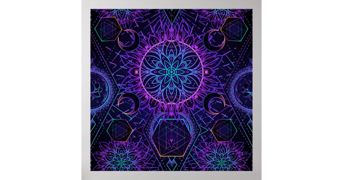 Sacred Geometry seamless pattern. Hindu symbols of Poster | Zazzle
