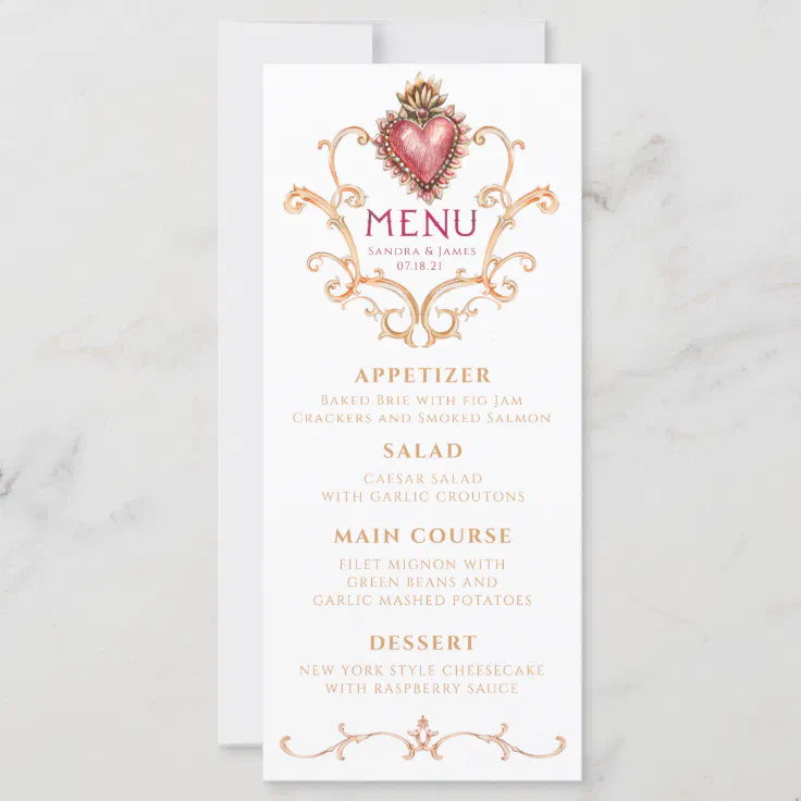 Sacred Heart Baroque Wedding Dinner Menu | Zazzle